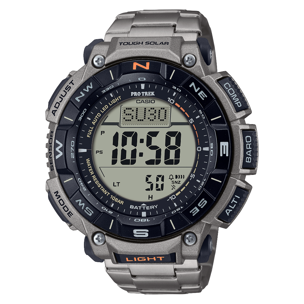 Casio Pro Trek (PRG-340T-7DR) Titanium Strap 100 Meter Solar Altimeter Compass Barometer Watch ...