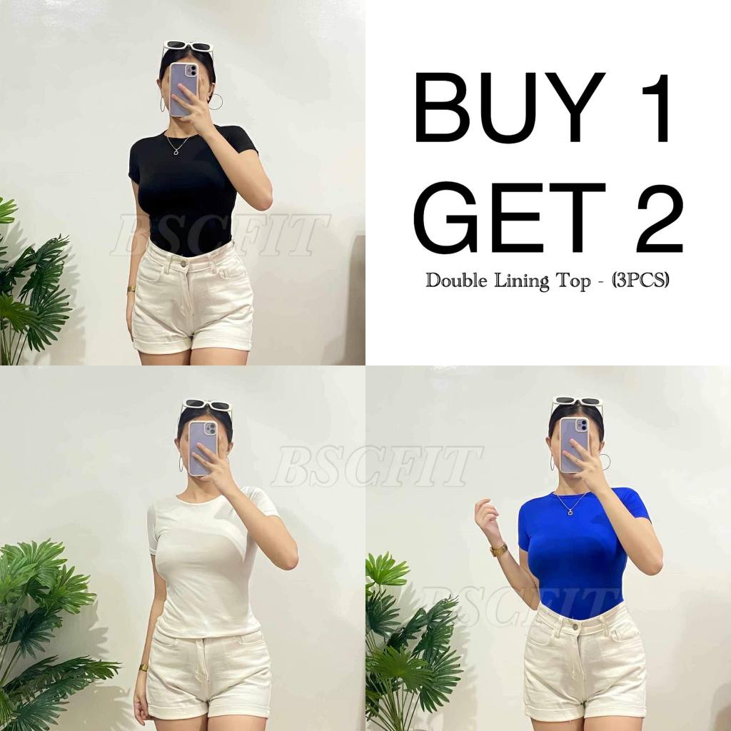 BSCFIT (BUY 1 GET 2) Double Lining Basic Top Body Hugging Plain Full ...