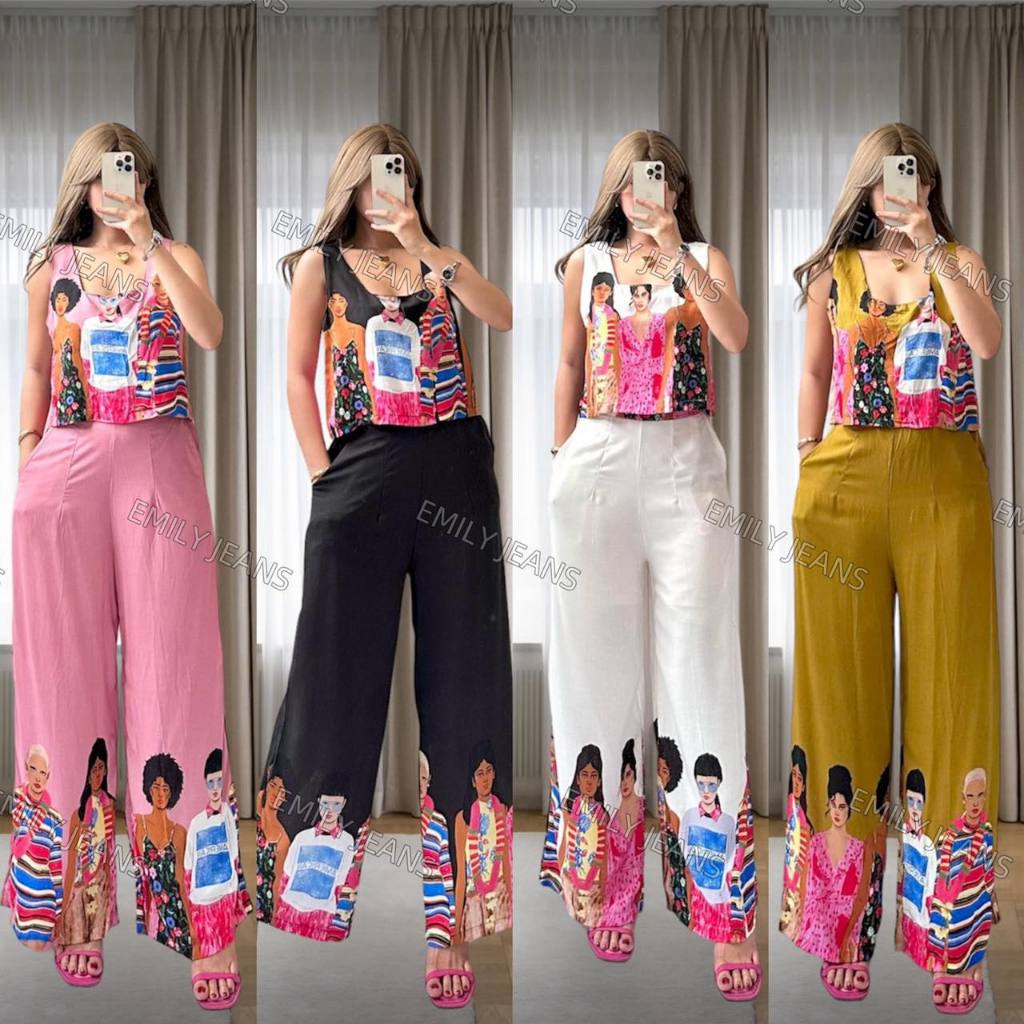 EMILY Sleeveless Challis Crop Top Terno Pants Set Coordinates COMO ...