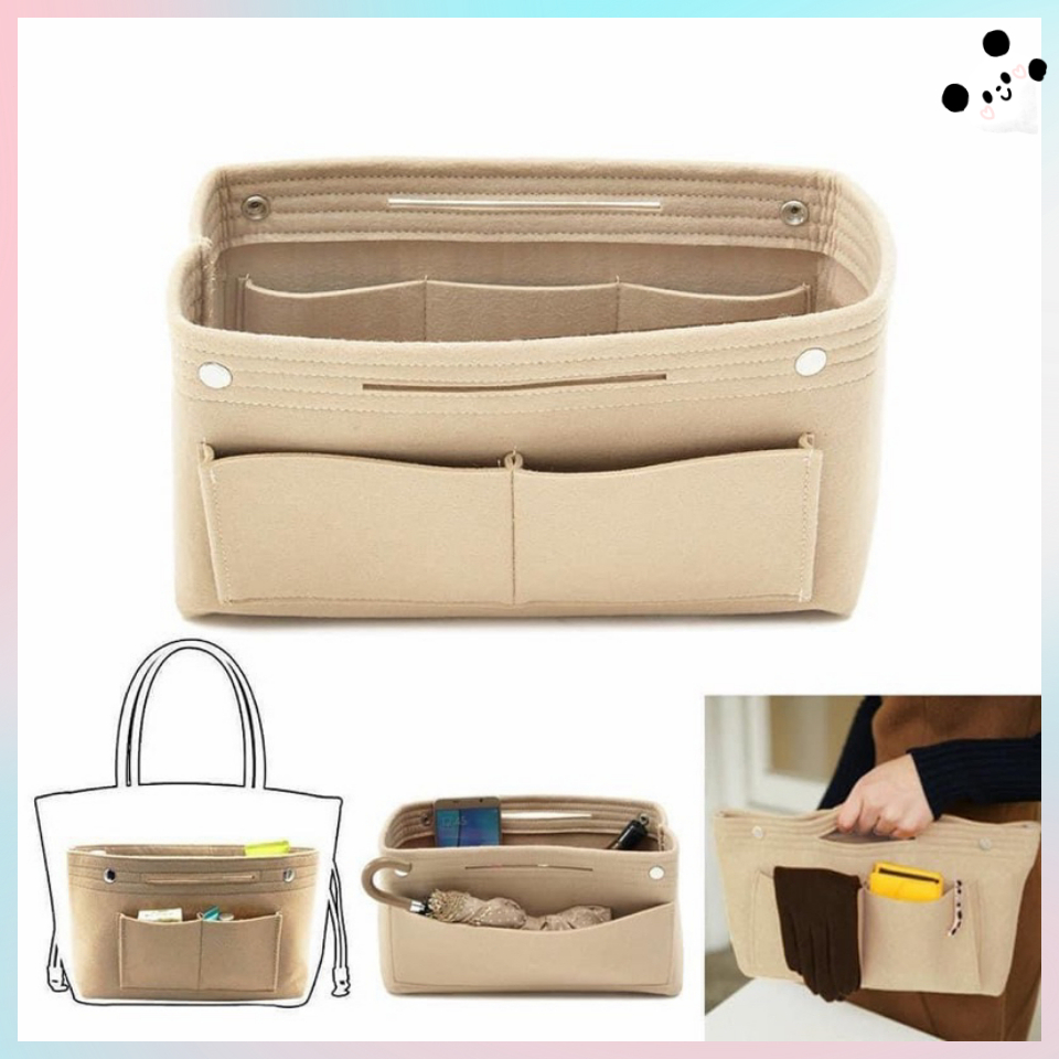 MultiPocket Tote bag Felt Insert Handbag Cosmetic Electronics Organizer ...