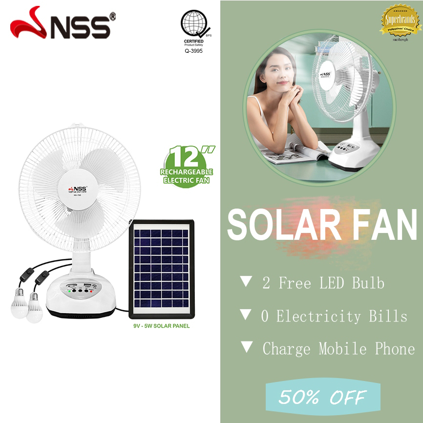 NSS solar Fan 12 inch Solar electric fan 2 LED lights 220V AC FAN ...