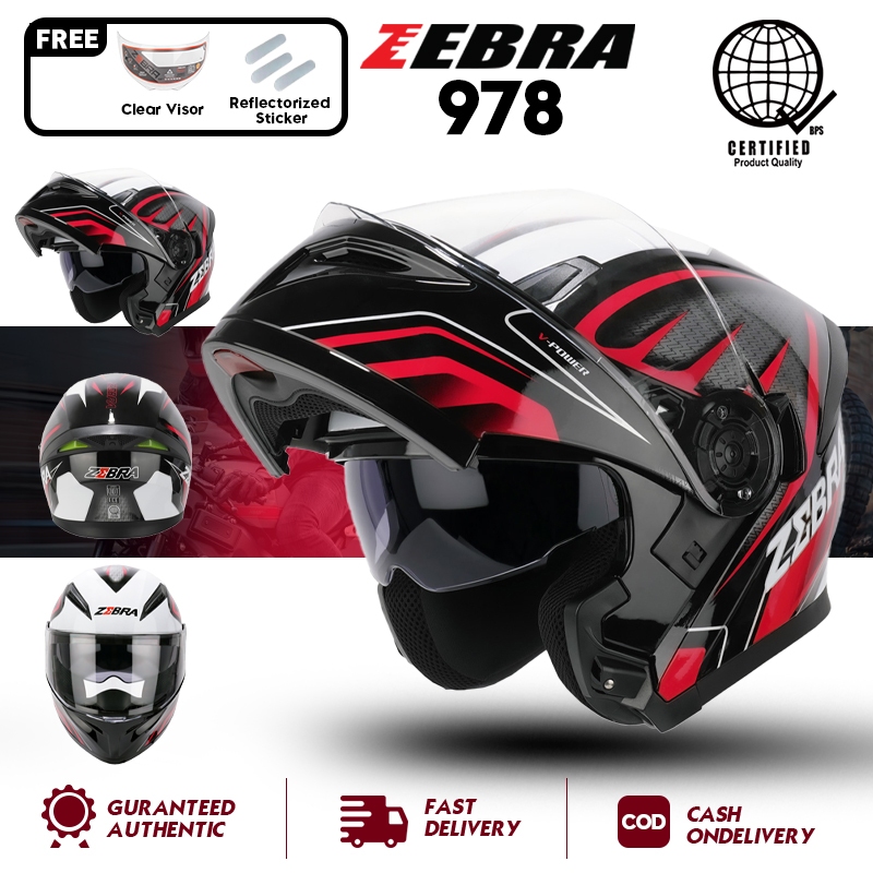 ZEBRA Motorcycle Helmets Open Face 978 Modular Motor Helmet Dual Visor ...