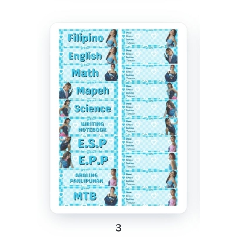 BINI SUBJECT AND NAME LABEL STICKERS NOTEBOOK A4 | Shopee Philippines