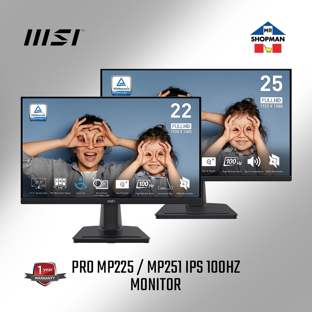 Msi PRO MP225 / MP251 21.5" / 24.5 IPS 100Hz 1080p FHD Monitor | Shopee ...