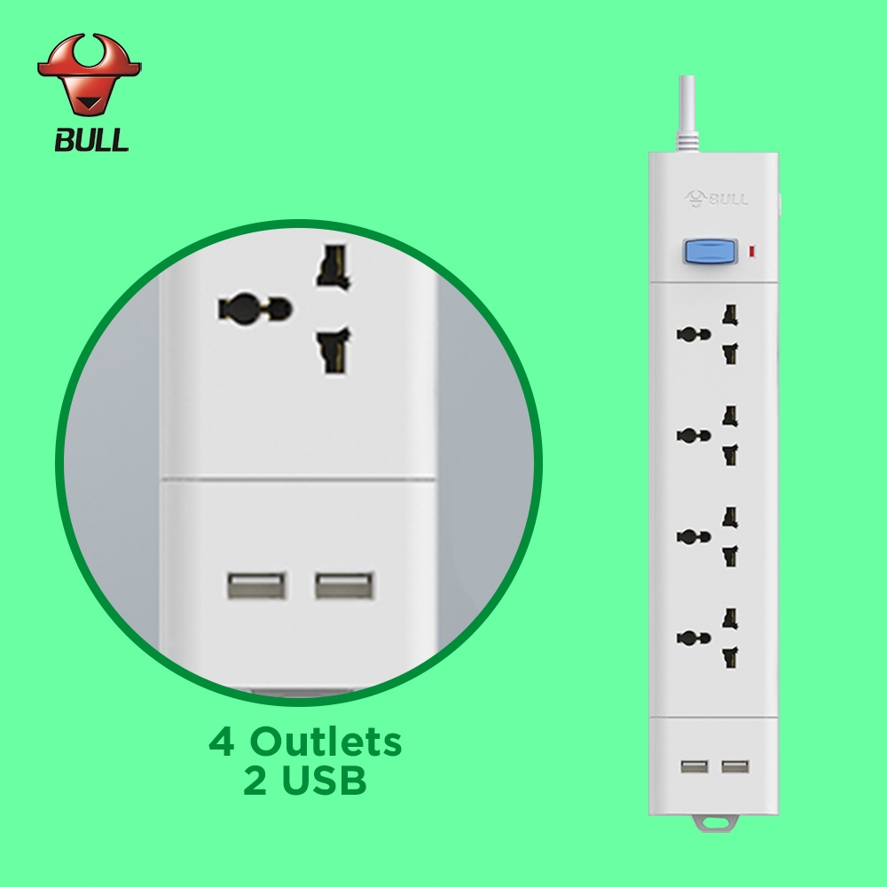 MOONLYTE/Bull Extension Socket S Series S204U 200cm Cable 4 Outlets 2 ...