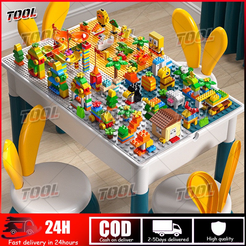 502pcs Building Blocks Table Chair With Lego Blocks Table Build Storage ...
