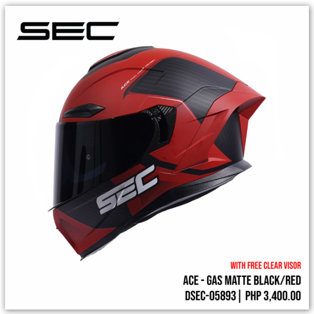 SEC ACE GAS FULL FACE HELMET DUAL VISOR WITH FREEBIES | Shopee Philippines