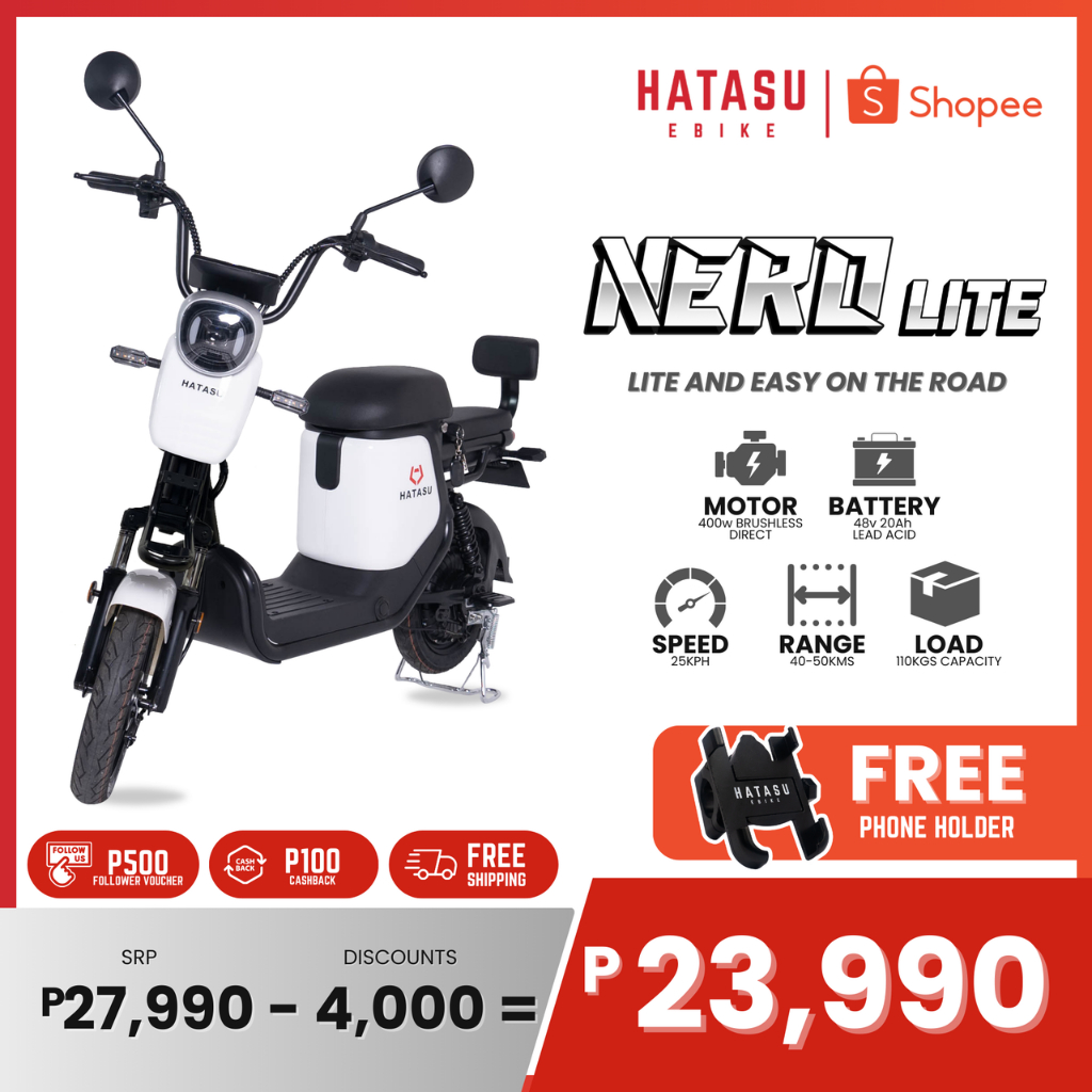 HATASU NERO LITE Two-Wheeler Ebike with 48V 20AH Rechargeable Battery ...