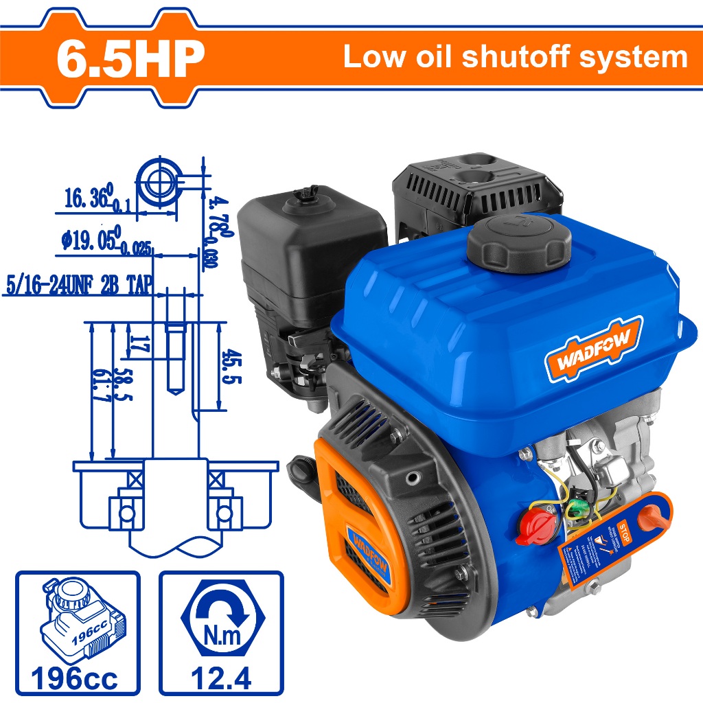 WADFOW 4-Stroke Gasoline Engine 6.5HP Air Cooled Petrol Internal ...