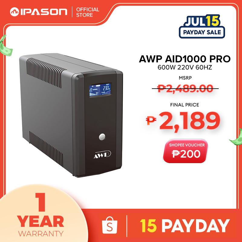 AWP AID1000 Pro Aide LCD 600W-1000VA UPS with AVR Uninterruptible Power ...