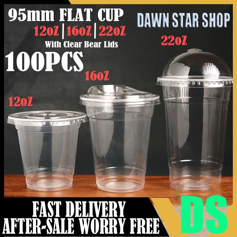 100pcs Plastic cups friendly food grade w/ Lids SET!95mm (Y Cup) for ...