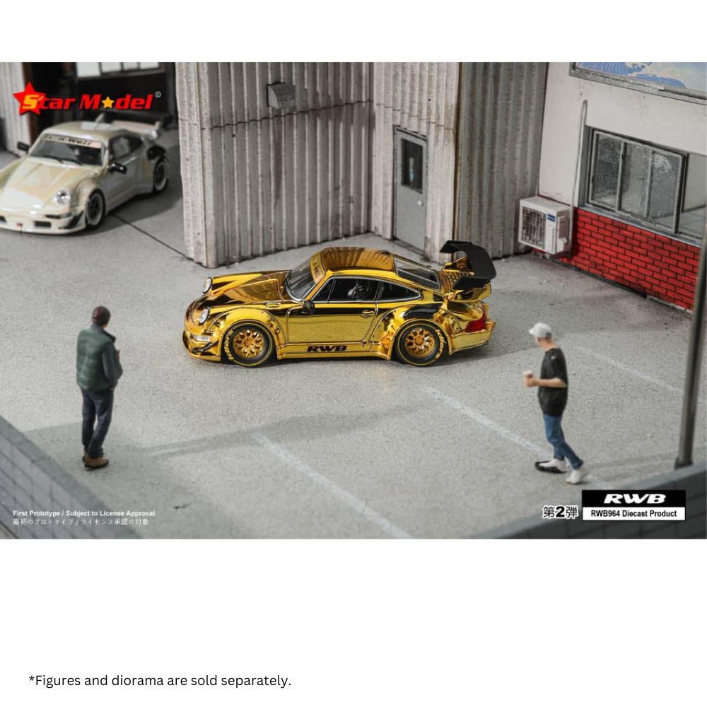 Star Model 1/64 Scale Porsche RWB 964 GT Wing Chrome Gold Die-cast Car ...