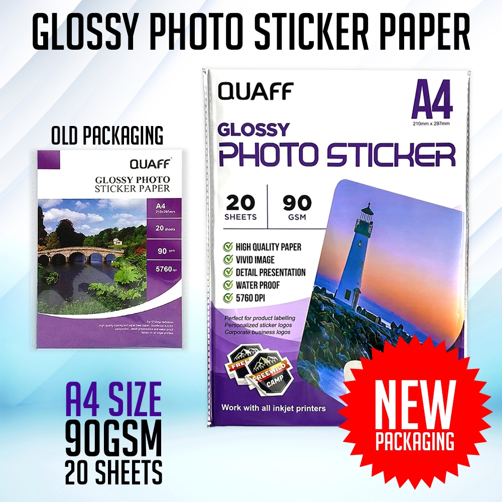 Quaff Glossy/Matte Photo Sticker A4 Size Inkjet Paper 90gsm & 135gsm ...