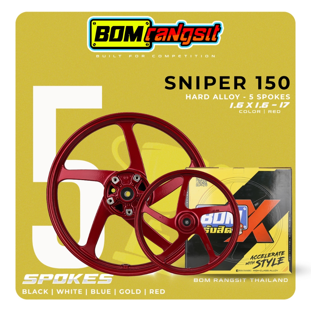 Bom Rangsit BomX Orion Hard Alloy Mags Sniper 150/155/Aerox V1/V2/Click 125/Mio i 125 17s 5 ...