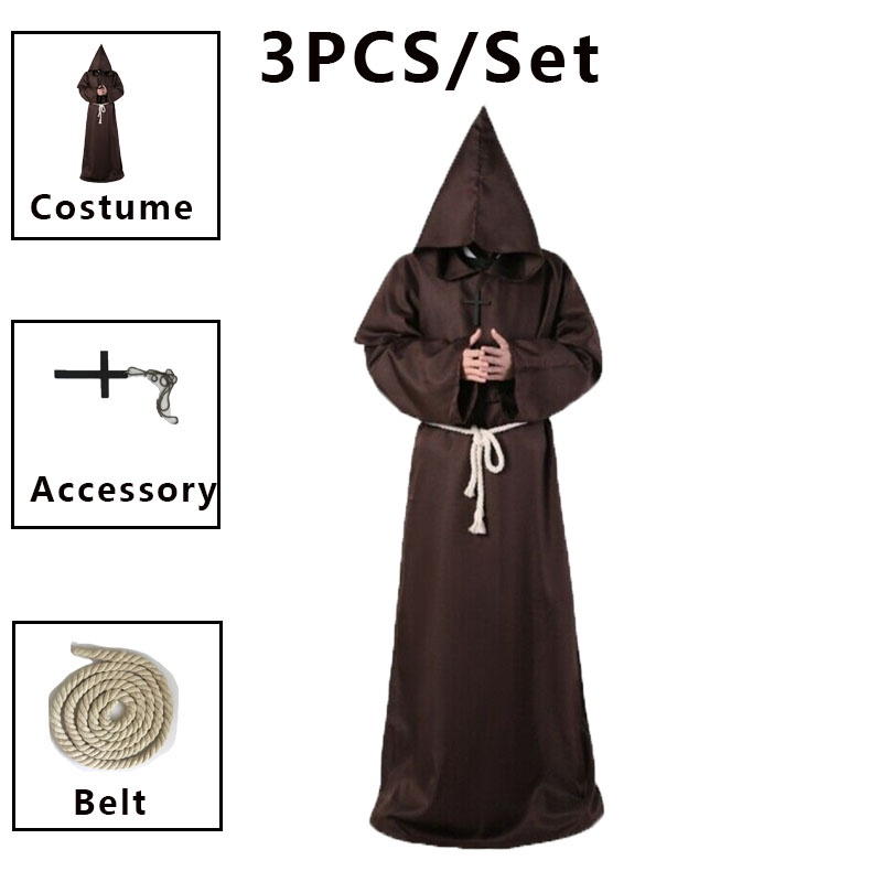 Medieval Monks Hooded Priest Robe Wizard Halloween Cosplay Costume ...