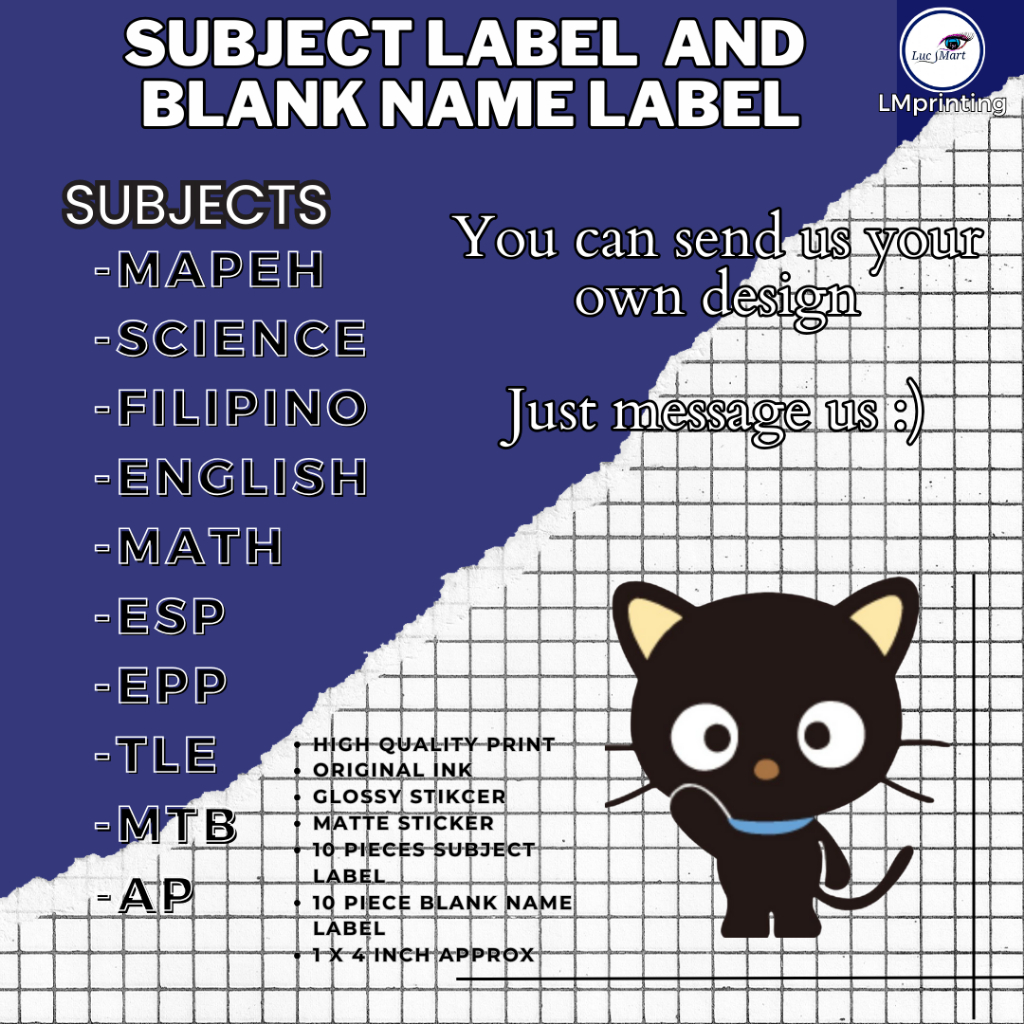 LUCSMART printsNcrafts BLACK CAT subject and Name Label Set with 10 ...