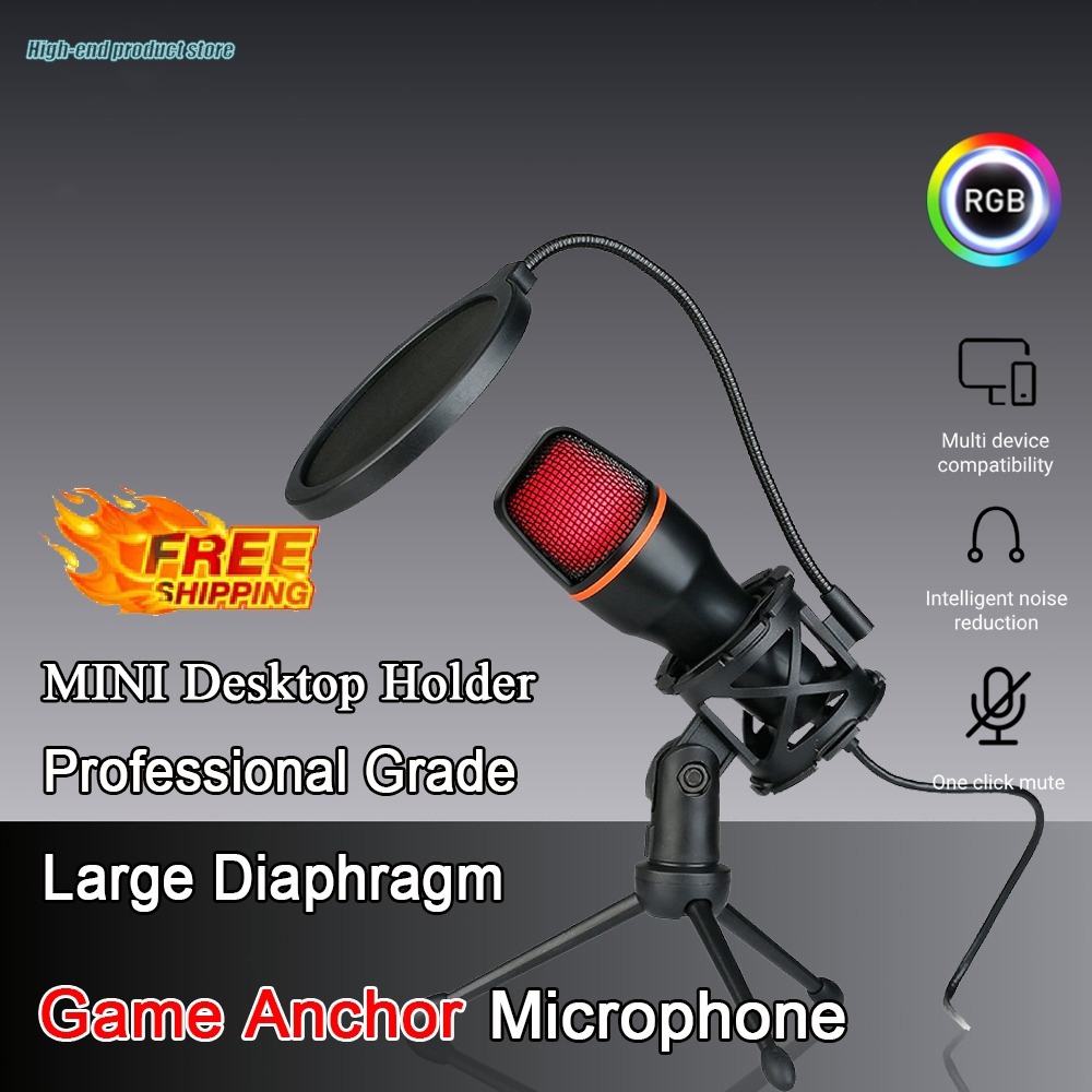The New USB Condenser Microphone RGB Light Computer Recording Live Karaoke Noise Reduction Game ...