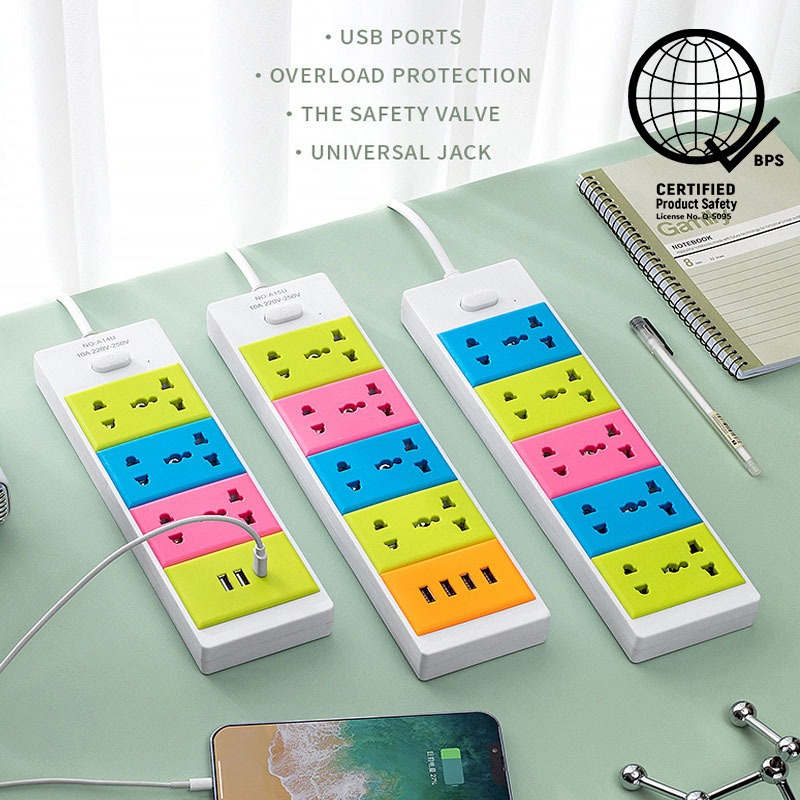 Centrix extension cord long plug socket extension with 4 USB charging ...