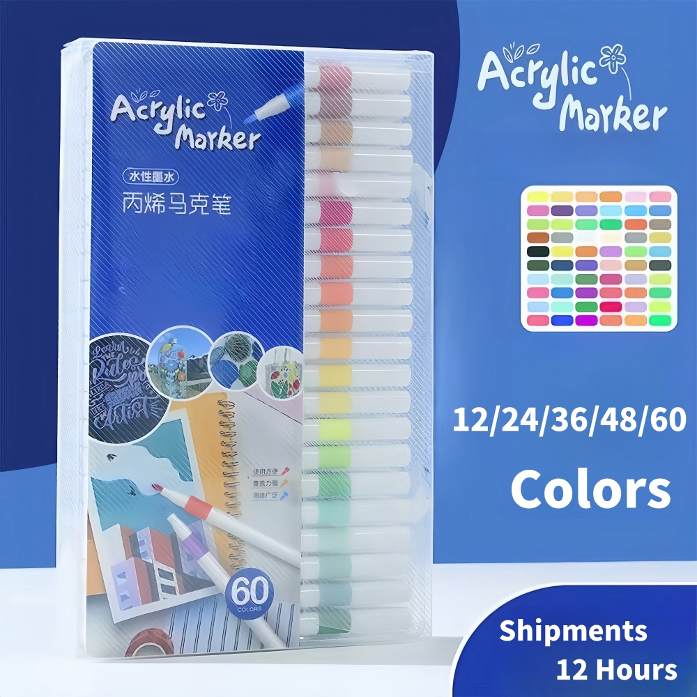 12/24/36/48/60 Colors Acrylic Marker Pen Set DIY Highlighter Markers ...