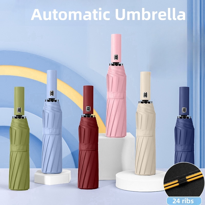 24 Ribs Automatic Umbrella Storm Resistant Large Umbrella For Sun And ...