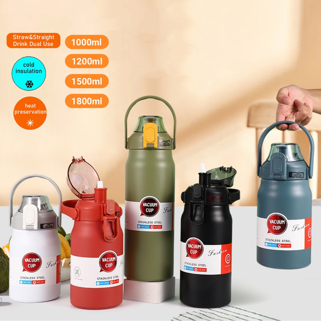 1000ml&1200&1500&1800ml Tumbler with Spout Lid Hot Stainless Steel Thermos Vacuum Insulated ...