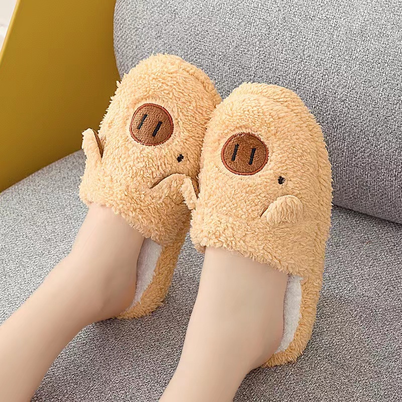 Korean lovers cute pig bear home anti slip silent slippers plush cotton ...