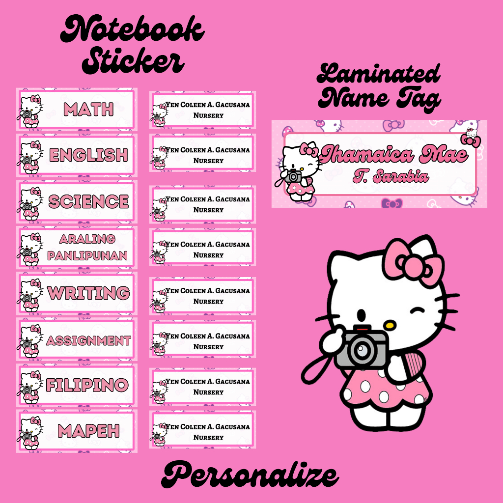 Pesonalize Name Tag Notebook Sticker Hello Kitty Minecraft Roblox Bini ...