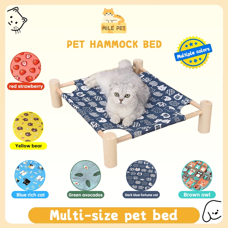 Pet Wooden Elevated Cat Bed House Cats Hammocks Beds Washable Dog Mat ...