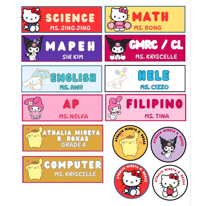 14 pcs die cut Assorted character inspired name tag stickers for kids ...