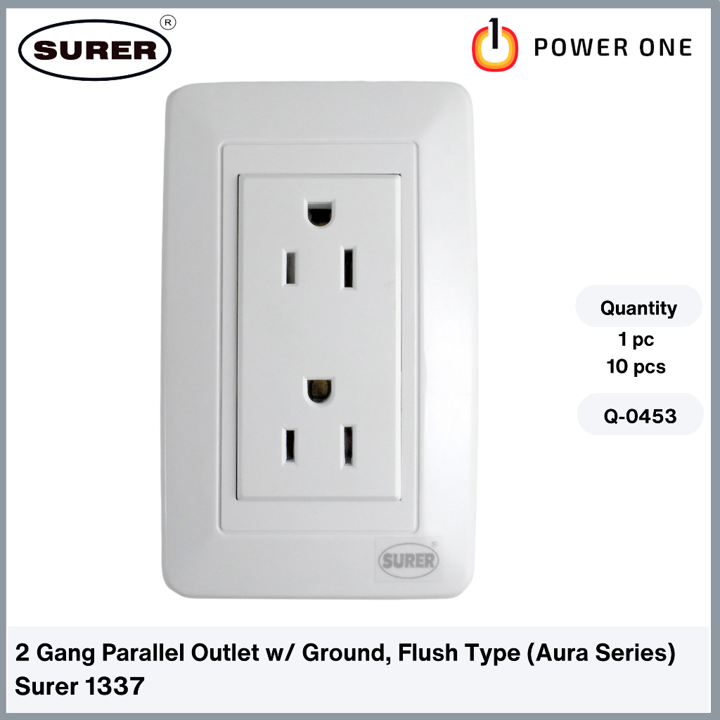 Surer 1337 2 Gang Parallel Outlet with Ground, Flush Type (Aura Series ...