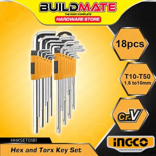 BUILDMATE Ingco 18PCS Hex and Torx Key Set Extra-long Arm for Hand ...