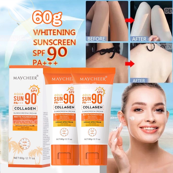 Sunscreen SPF 90 Collagen Whitening Sunblock High Protection UV Waterproof Lasting Moisturizing ...
