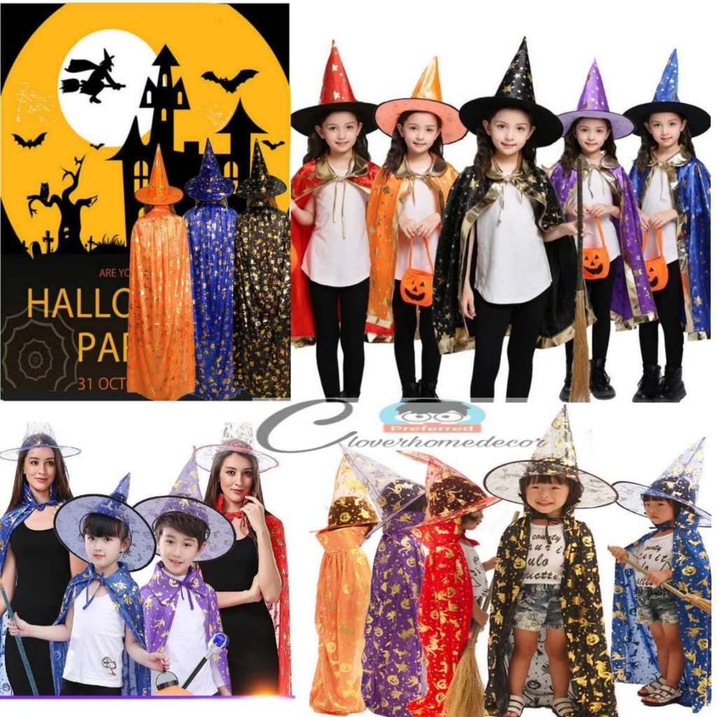 Adult And Kids Unisex Halloween Costume Bronzing Witch Cloak Cosplay ...