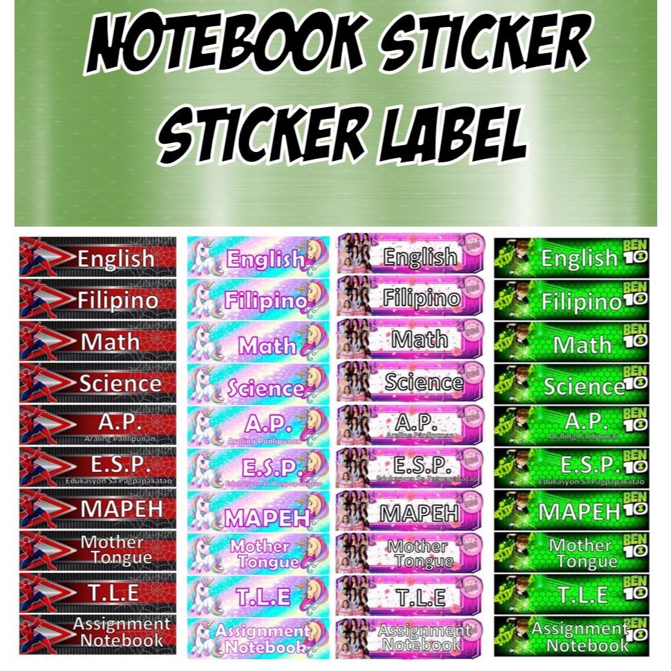 NOTEBOOK LABEL SUBJECT CHARACTER STICKER NOTEBOOK EASY TO PEEL 1.5X4 ...