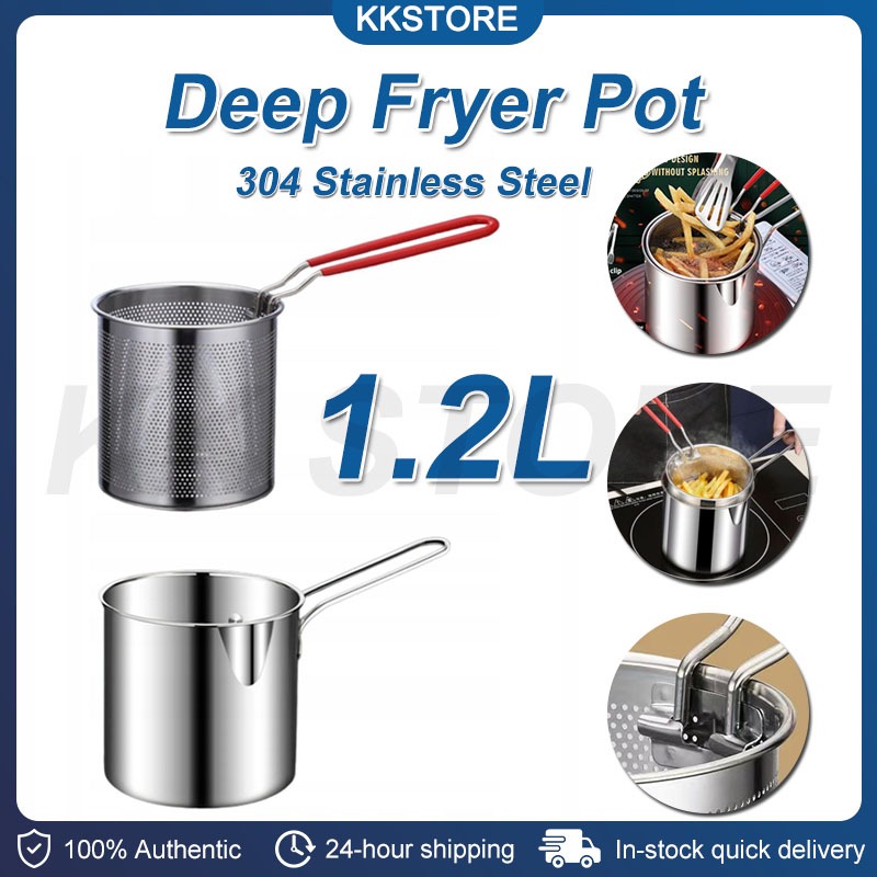 1.2L 304 Oil Stainless Deep Fryer Pot Universal with Basket Fryer Pan Saving Mesh Fry Pot Fries ...