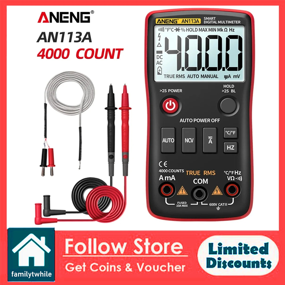 ANENG AN113A Digital Multimeter Smart Auto Range 4000 Counts True RMS ...