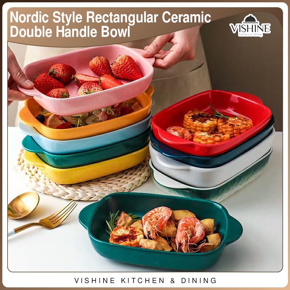 Nordic Style Ceramic Baking Tray Rectangular Cheese Risotto Dish Double ...