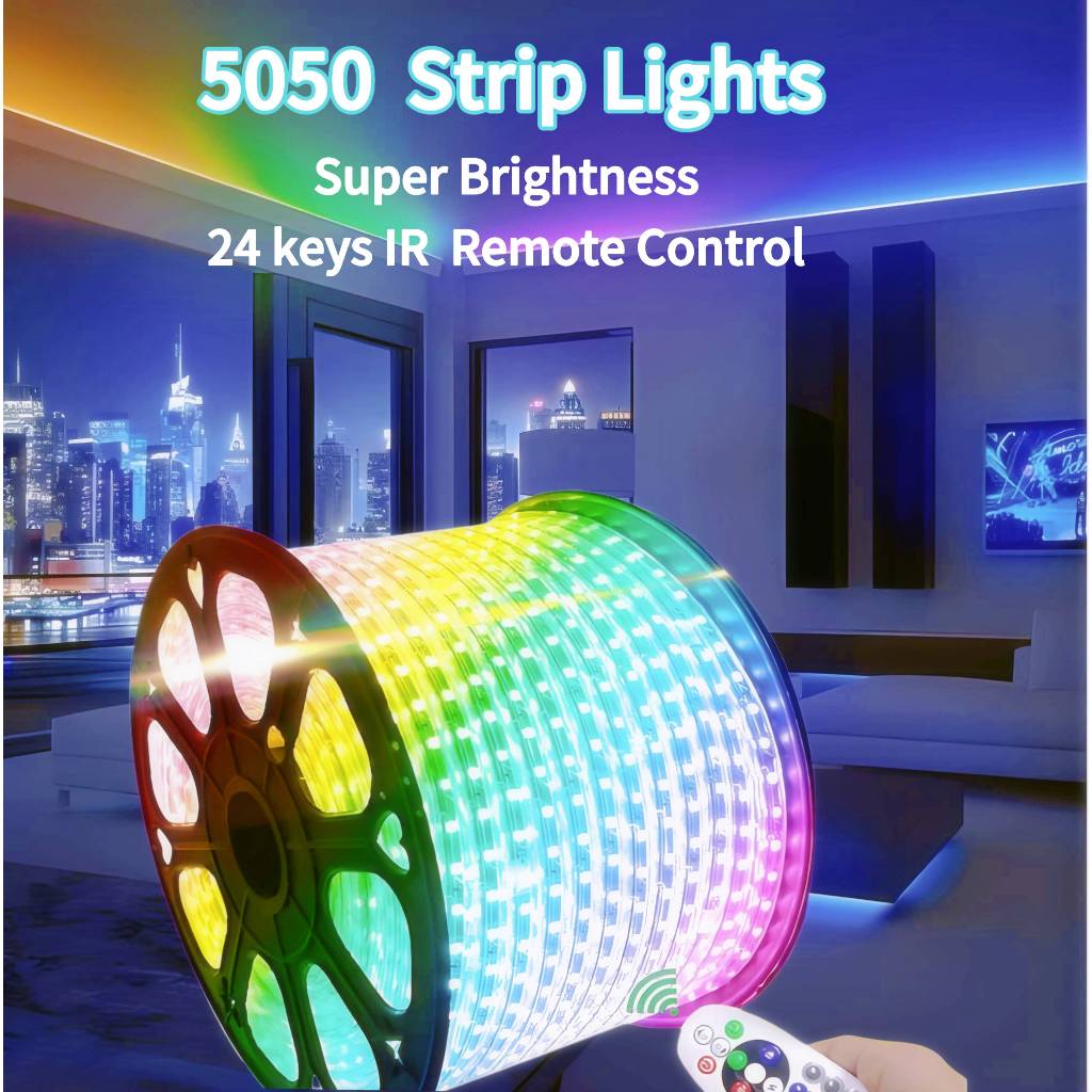 RGB LED Strip Light SMD5050 Waterproof AC RGB Flexible lights 60leds/m ...