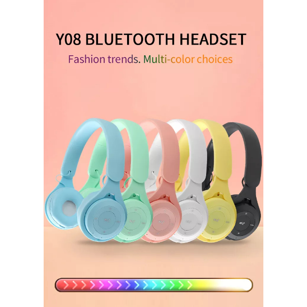 COLORS HEADSET Y08 WIRELESS BLUETOOTH HEADPHONES MICROPHONE | Shopee ...