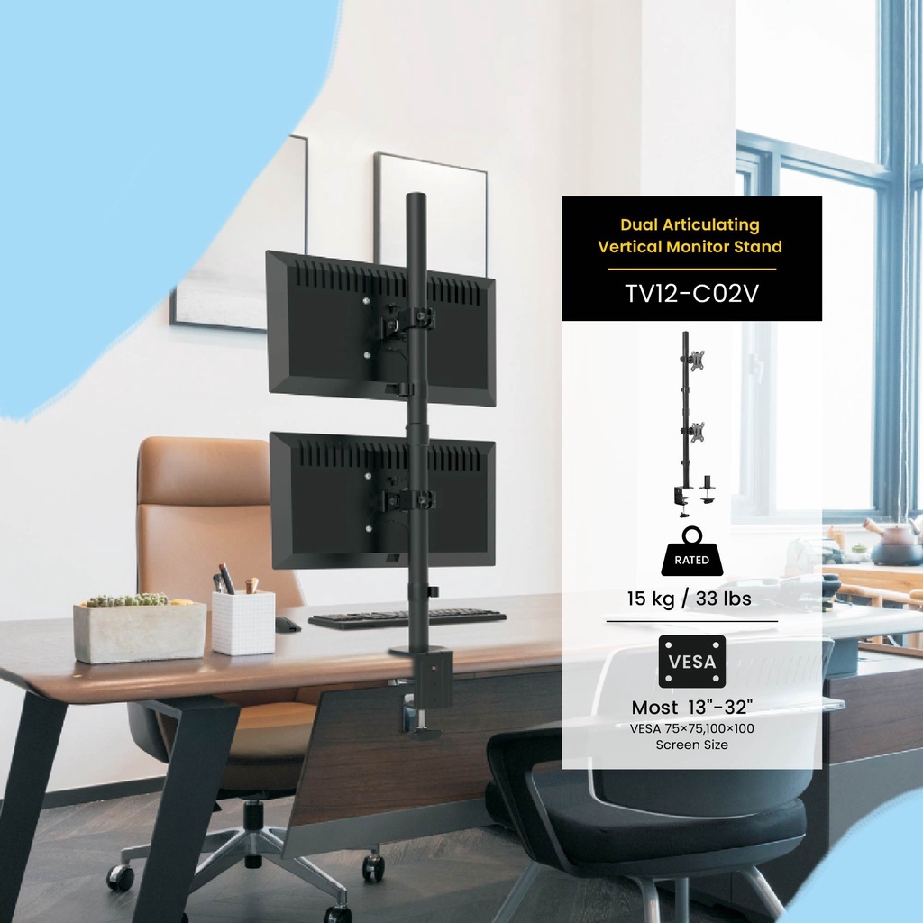 True Vision Dual Articulating Vertical Monitor Stand for 13"-32" C ...