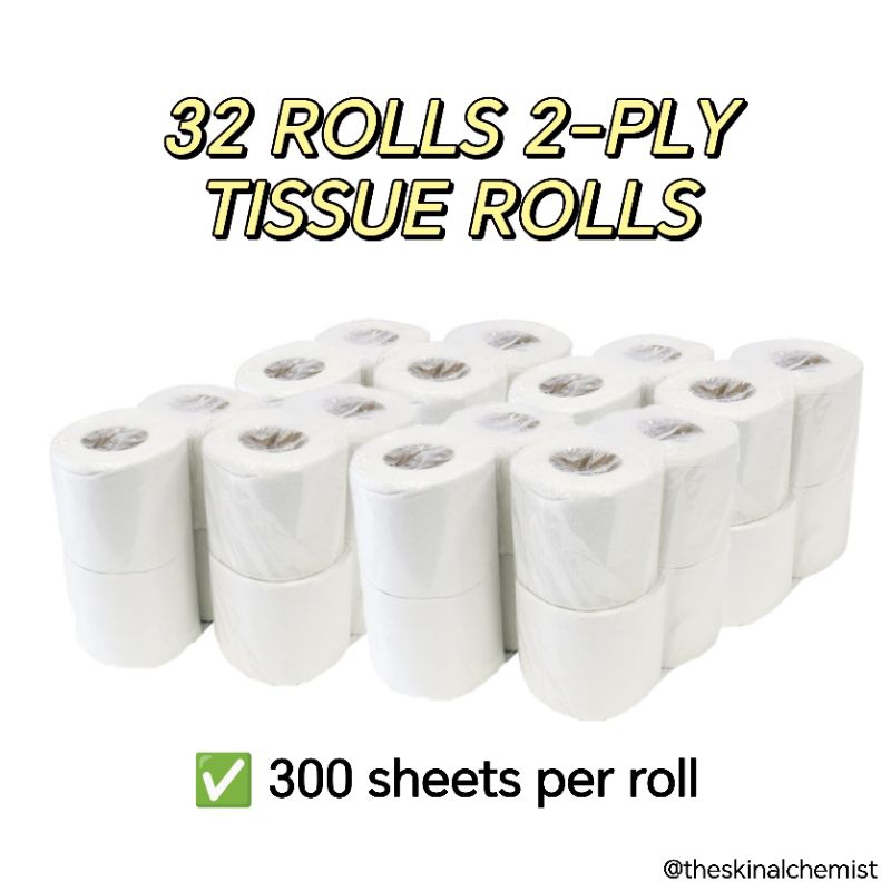32 ROLLS PER PACK Bathroom Toilet Tissue Paper Virgin Pulp 2 PLY 300 ...