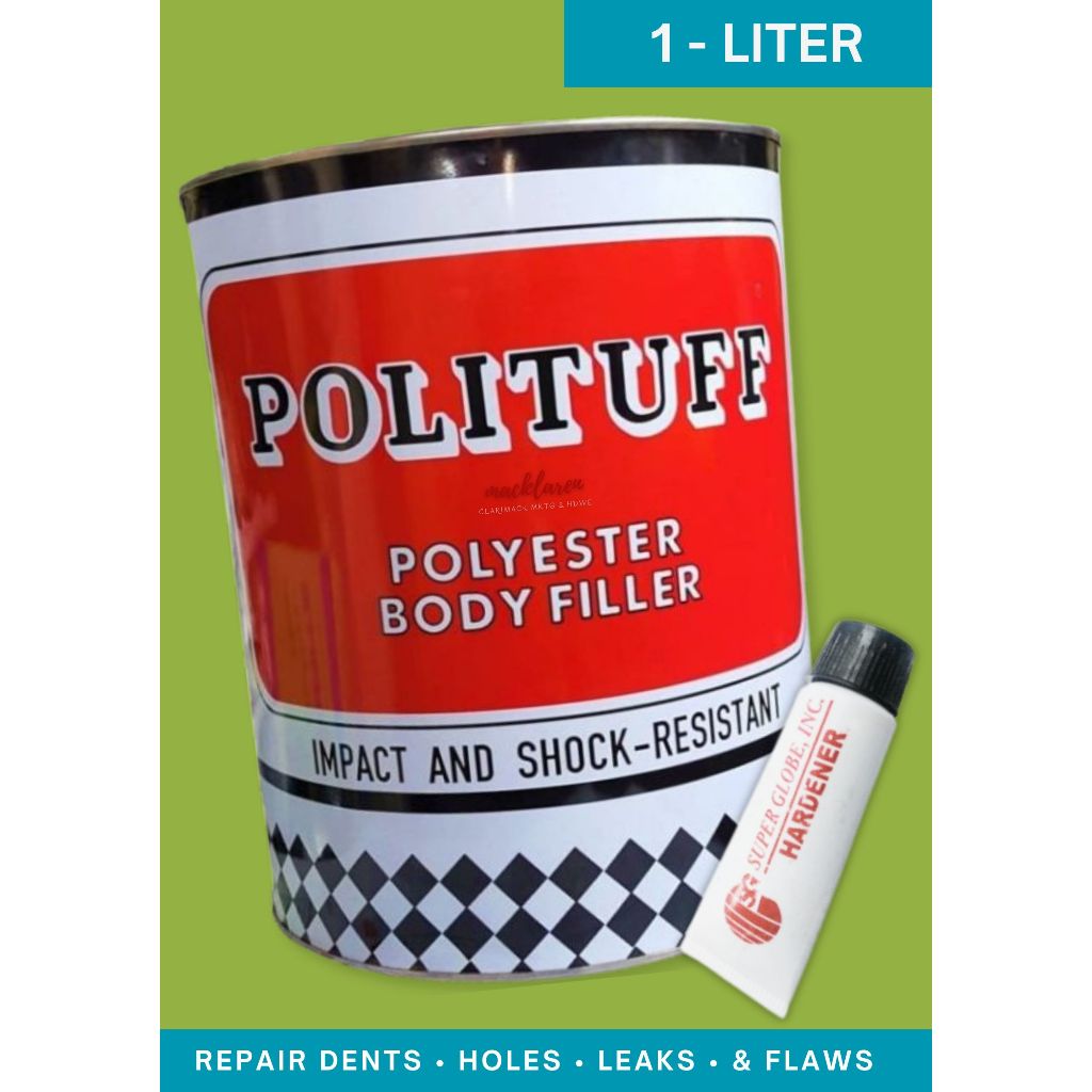 POLITUFF POLYESTER BODY FILLER WITH HARDENER 1 LITER REPAIRS DENTS ...