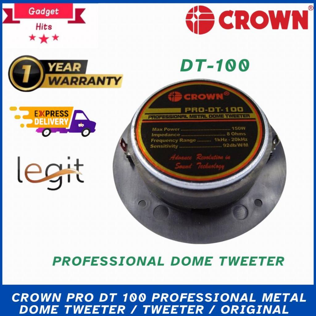 Crown Pro DT 100 Professional Metal Dome Tweeter / Tweeter / Original ...