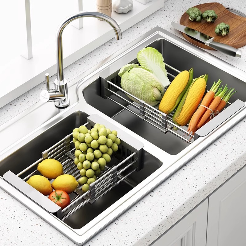 Retractable Sink Water Filter Rack Drain Basket Stainless Steel Kitchen ...