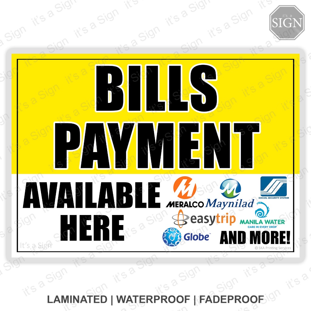 Bills Payment Store Sign - Laminated Signage - A4/A3 Size | Shopee ...