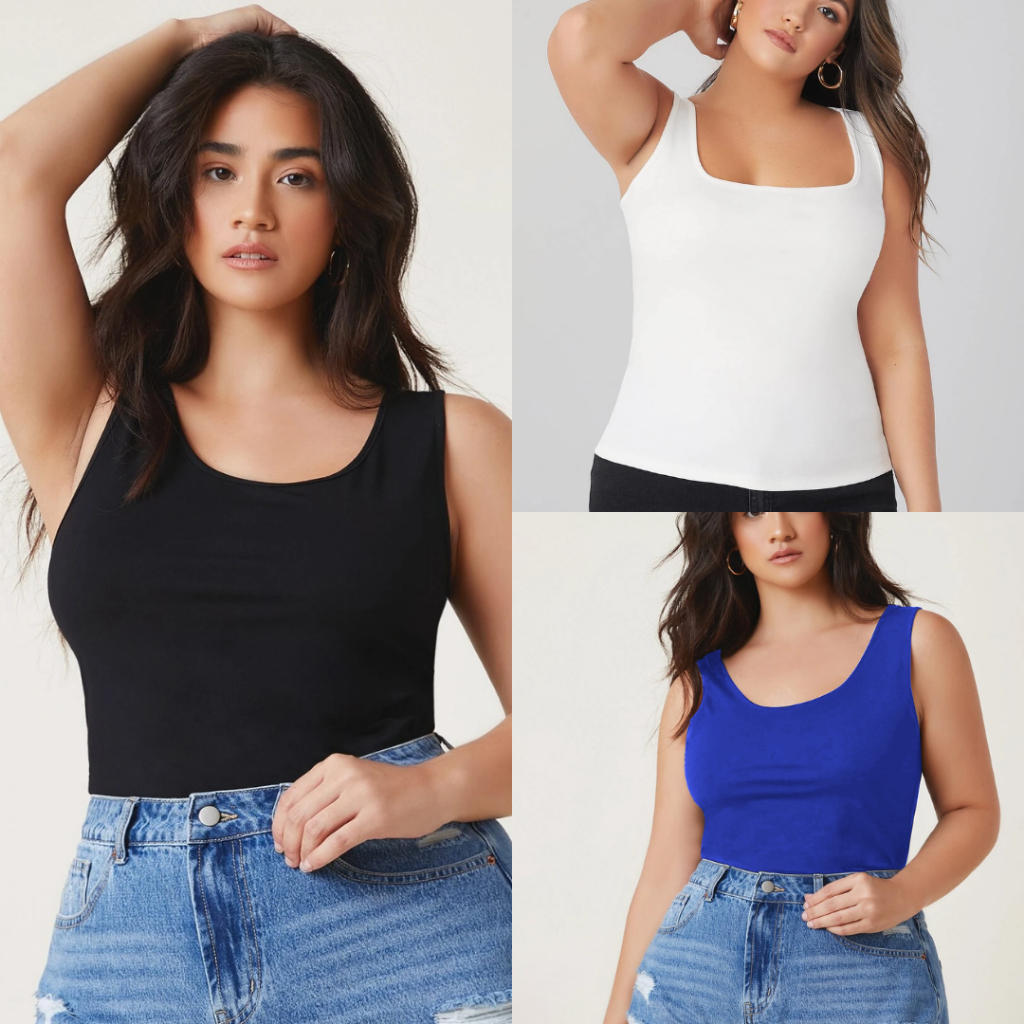 SS Arya Double Lining (Plus Size) Front Seamless Square Tank Top Full ...