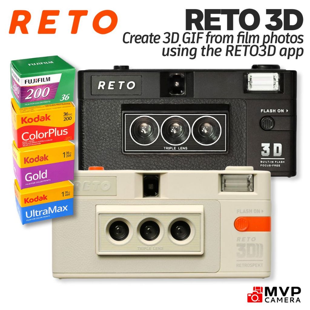 RETO 3D Black Retrospekt White Limited Reusable Film Camera 3D Effect ...