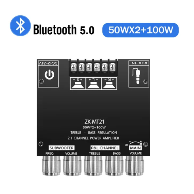 ZK-MT21 2.1Audio Stereo Board Bass Channel Bluetooth 5.0 Subwoofer Amplifier Board 50WX2+100W ...