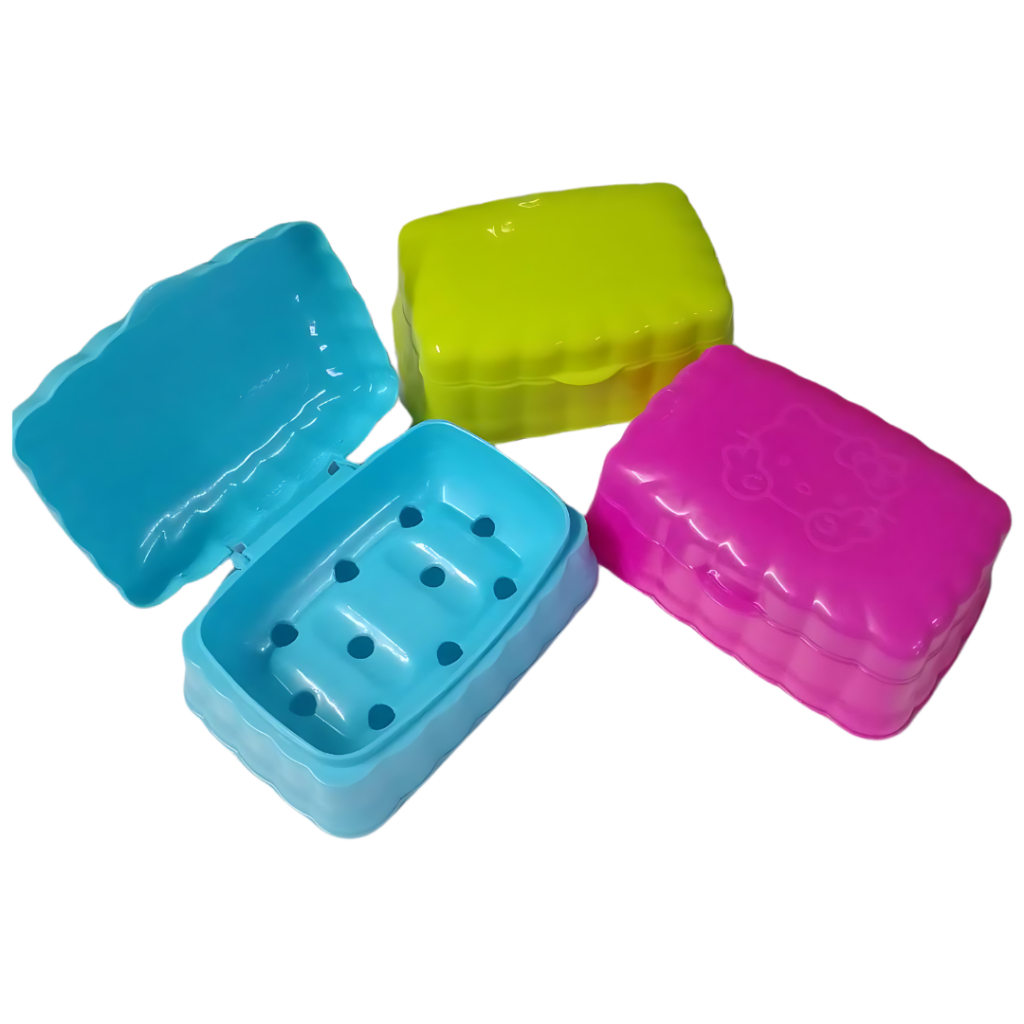 (HM) Character design soap dish with swing cover and drainer PLASTIC ...