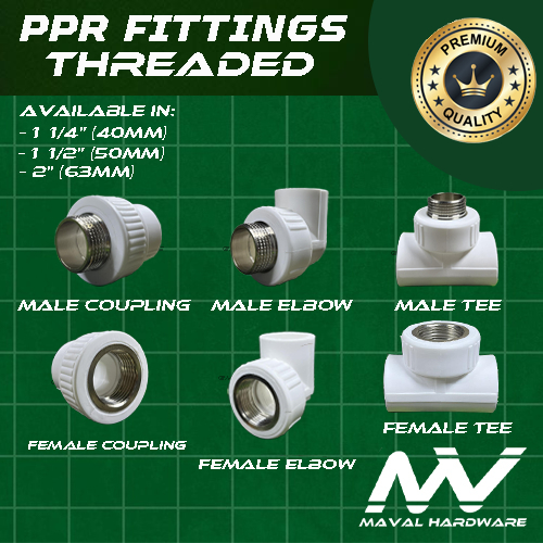 PPR Threaded Fittings:(Male & Female): Elbow / Coupling / Tee : 1 1/4 ...